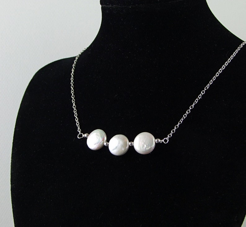 Freshwater Coin Pearl Silver Line Necklace N489 - Etsy