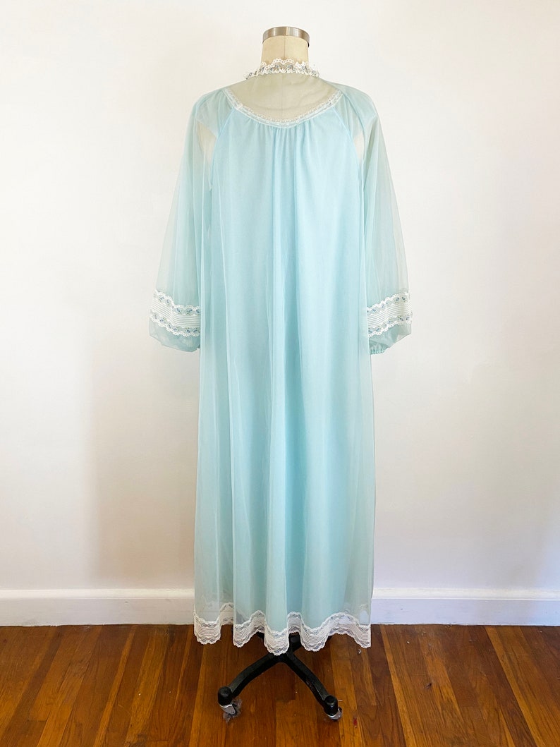 1960s Light Blue Sheer Nylon Nightgown Maxi and Robe Set - Etsy