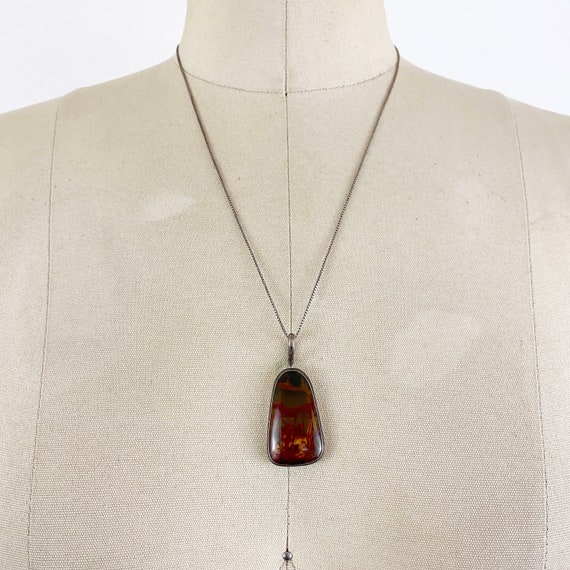 Vintage Navajo Sterling Silver Picture Agate Pendant … - Gem