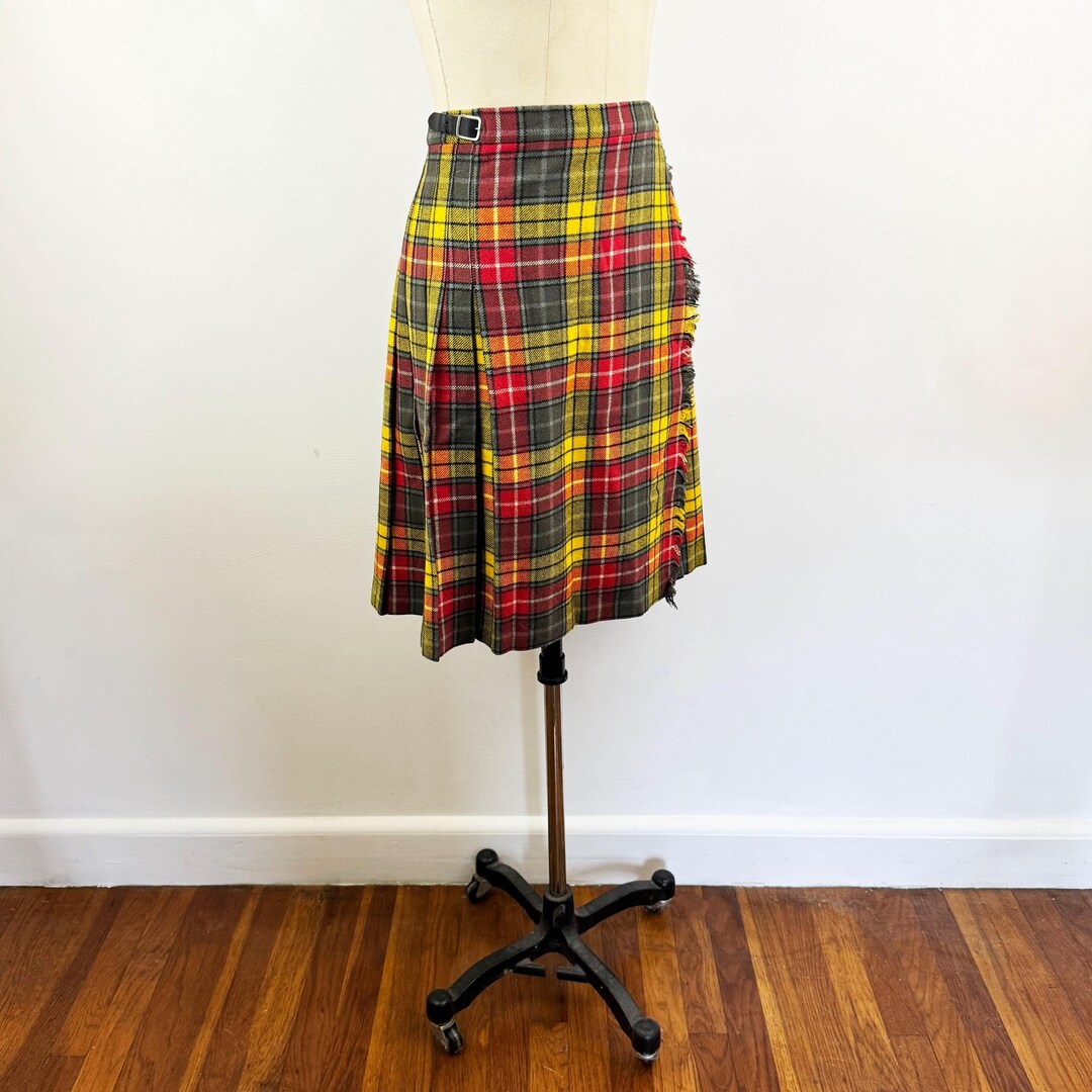 1970s Laird Portch Yellow Red Gray Tartan Kilt Skirt 70s Plaid Skirt ...