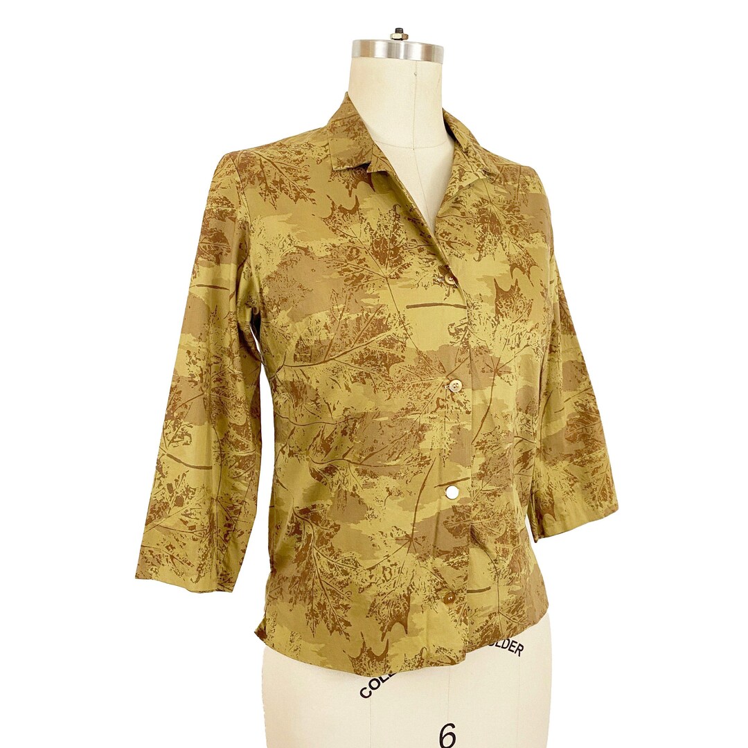 1960s Vera Neumann Maple Leaf Tan Cotton Autumn Blouse Vera Print Top ...