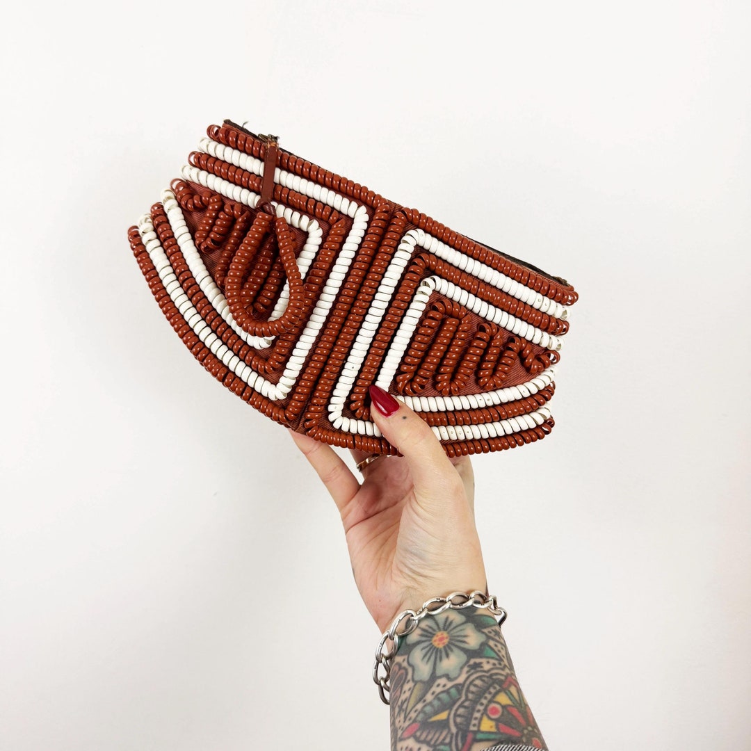 1940s Brown and White Telephone Cord Clutch Pin up Clutch 40s Telephone ...