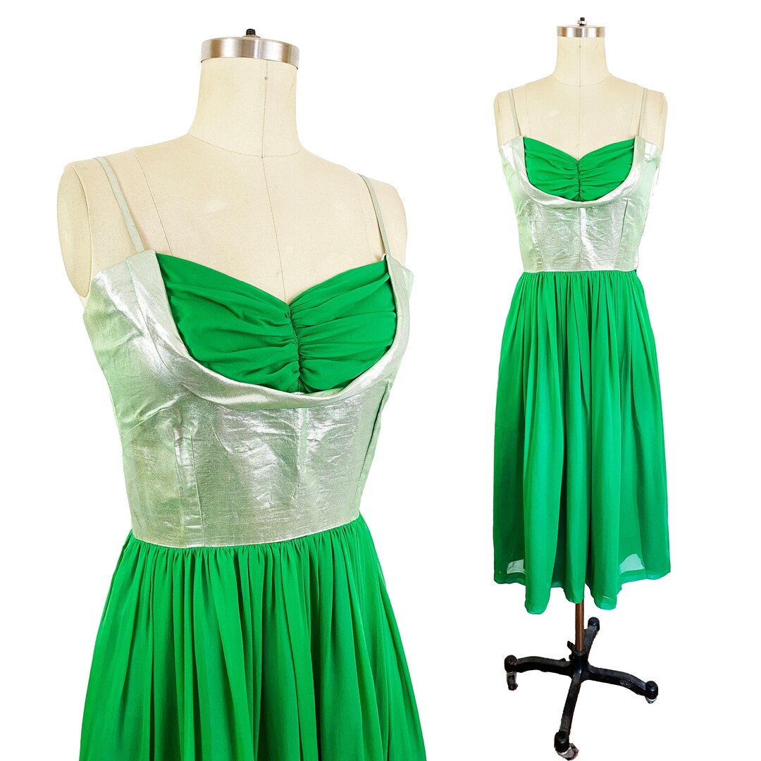 1950s Bombshell Silver Lame and Green Chiffon Shelf Bust - Etsy