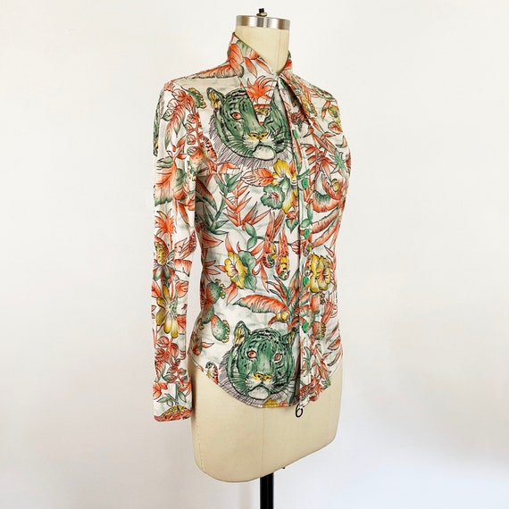 1970s Tiger Disco Shirt Jungle 70s Blouse Unique 70s … - Gem