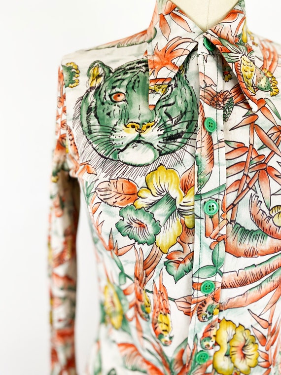 1970s Tiger Disco Shirt Jungle 70s Blouse Unique 70s … - Gem