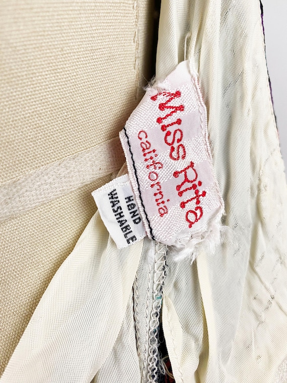 1970s Miss Rita Black Floral Halter Dress Empire Wais… - Gem