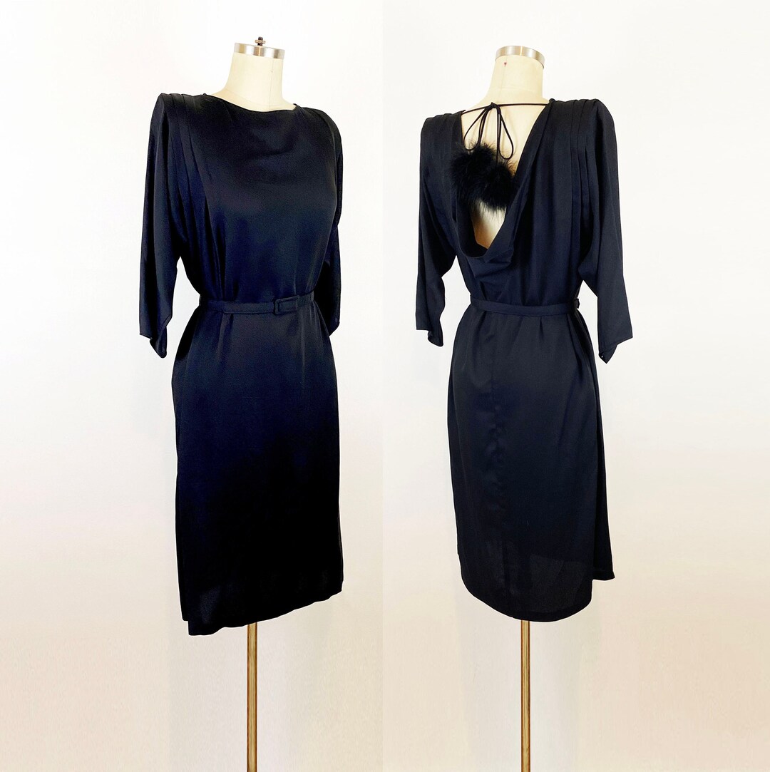 1970s Black Open Back Wiggle Dress Sexy Disco Dress Marabou Feathers ...