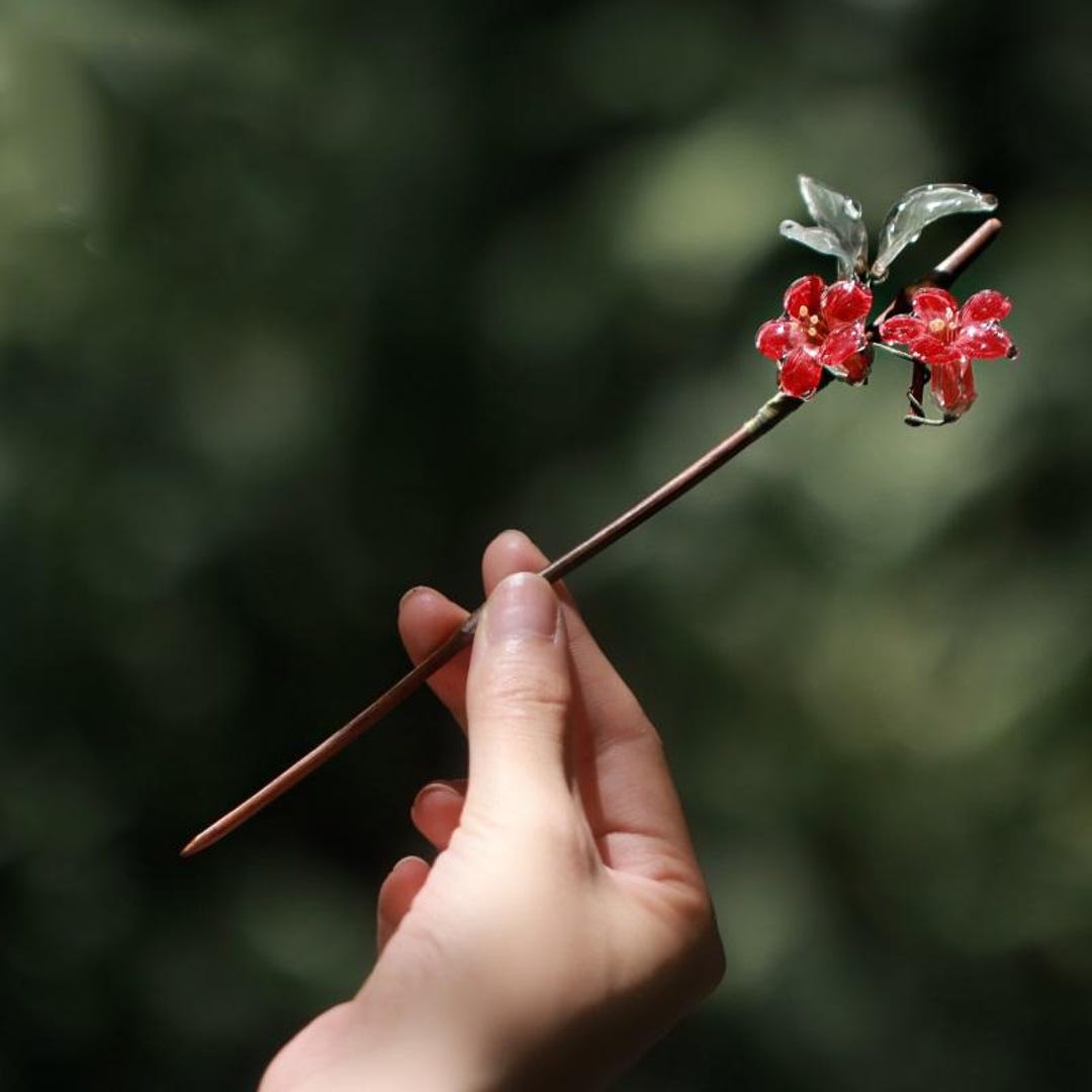 Red Plum Flower Hair Stick, Bamboo Hair Stick, Hair Decoration for Hair ...