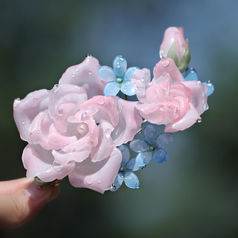 Blush Rose Bluebell Flower Hair Clip, Romantic Flower Hair Decorations ...