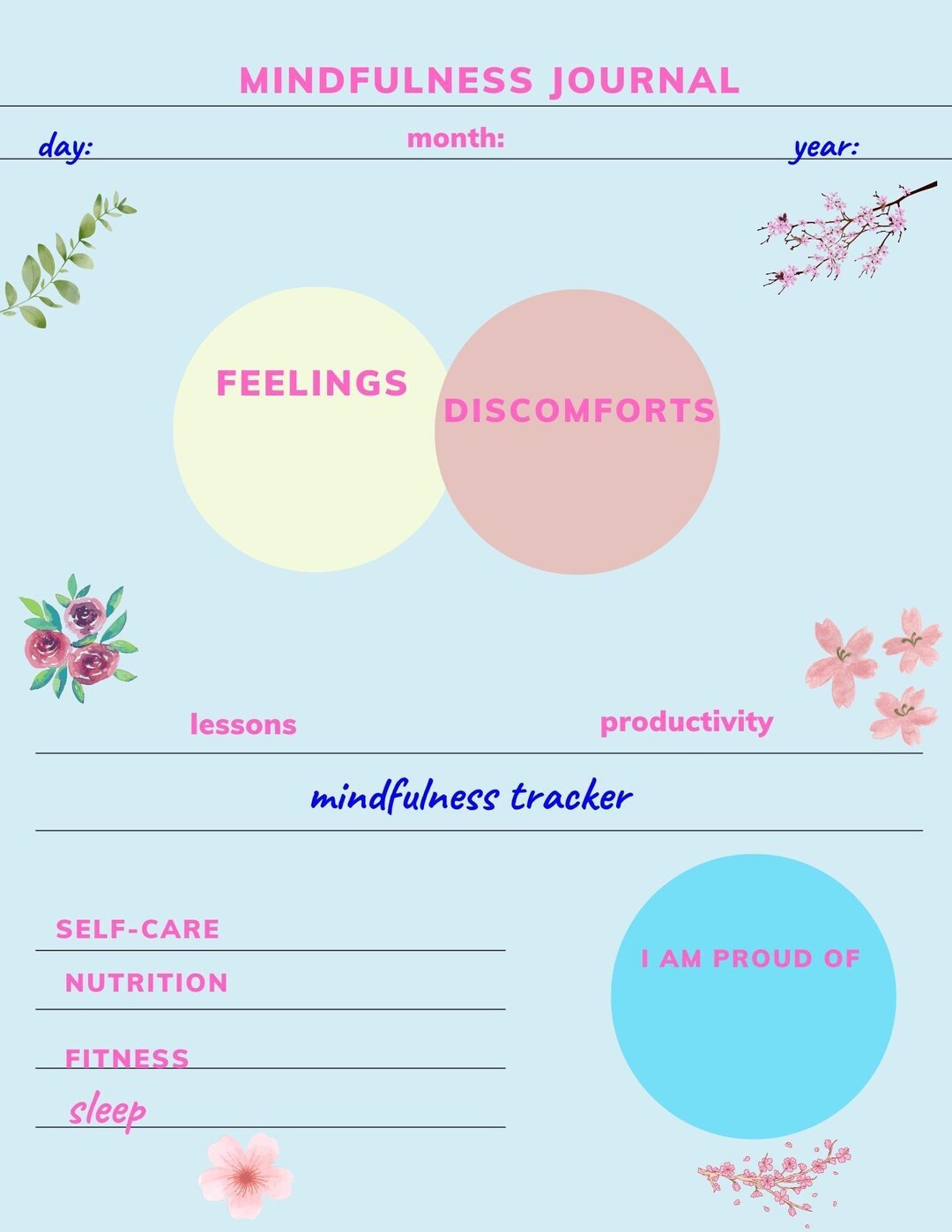 Mindfulness Tracker Chart: Feelings, Productivity (printable) - Etsy