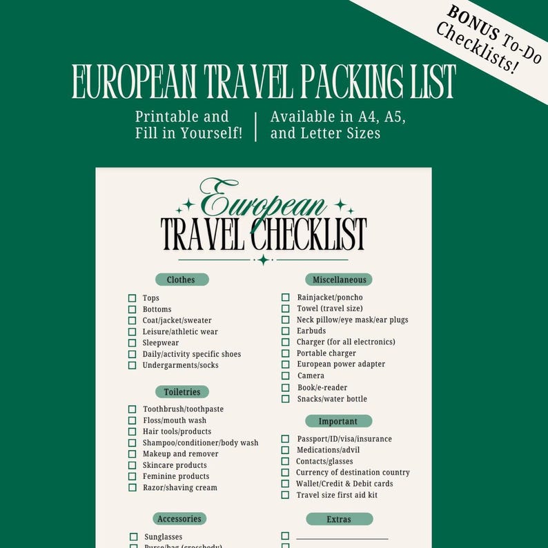 Travel Checklist Bundle | Digital Download | Packing List, To-do Lists ...