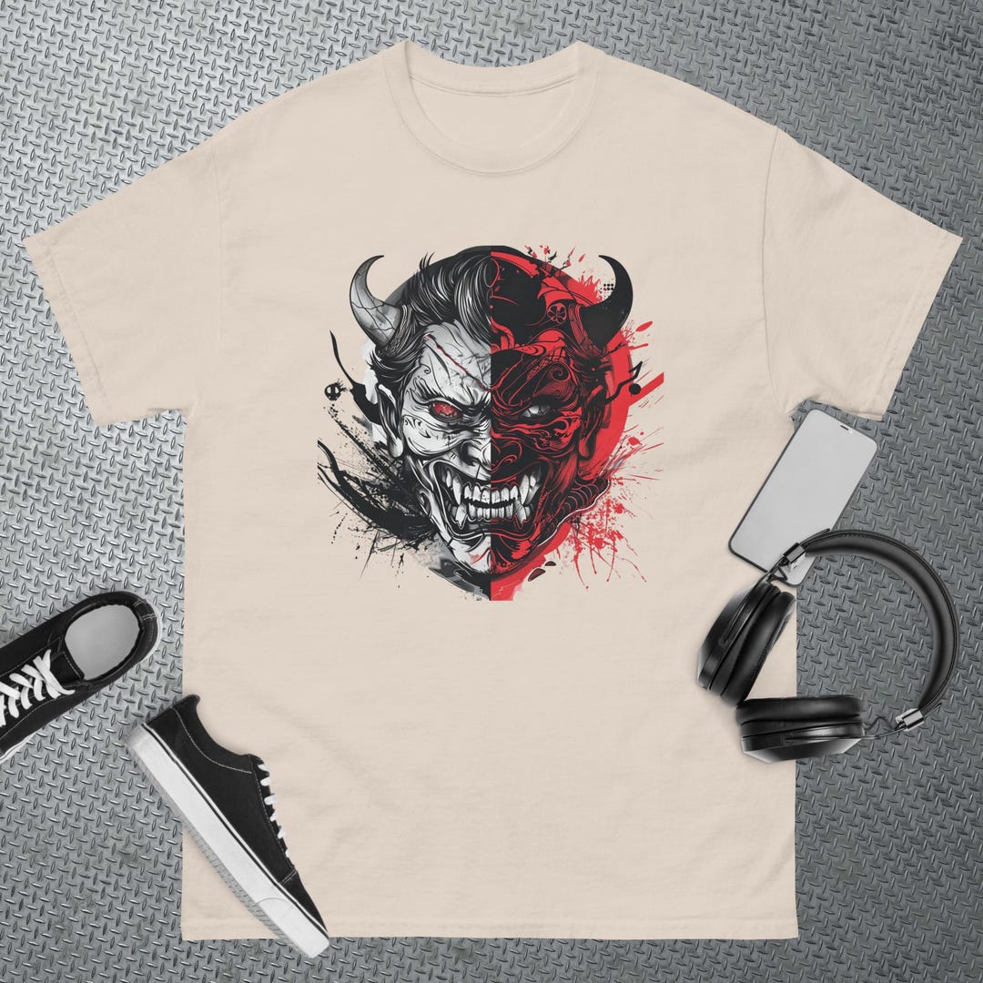 Split Oni Mask Shirt – Japanese Demon Face Tee - Etsy