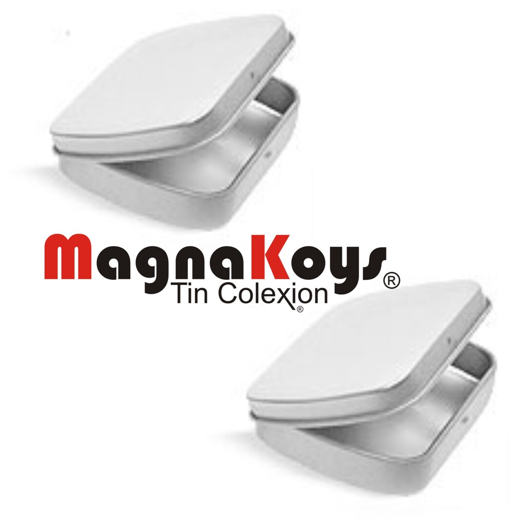 Magnakoys® Silver Metal Hinge Top Tin Containers for Crafts Geocache ...