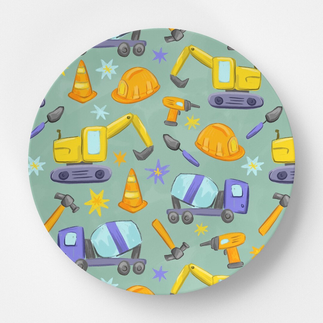 Construction Dinner Plate / Plate Bowl Set / Kids Polymer Tabletop ...