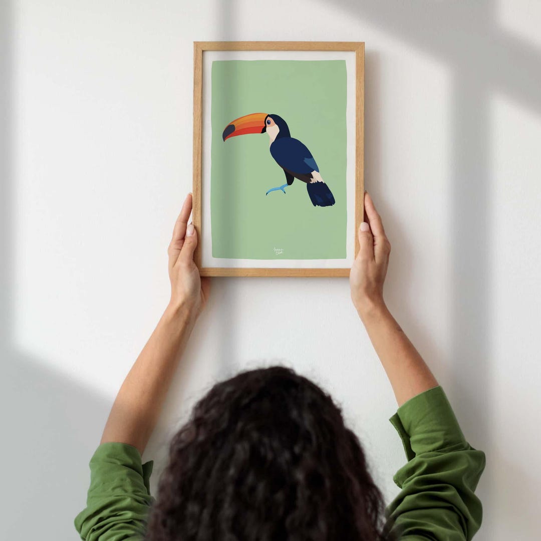 Trendy Toucan Wall Art for Tropical Beach House, Soft Green Jungle ...