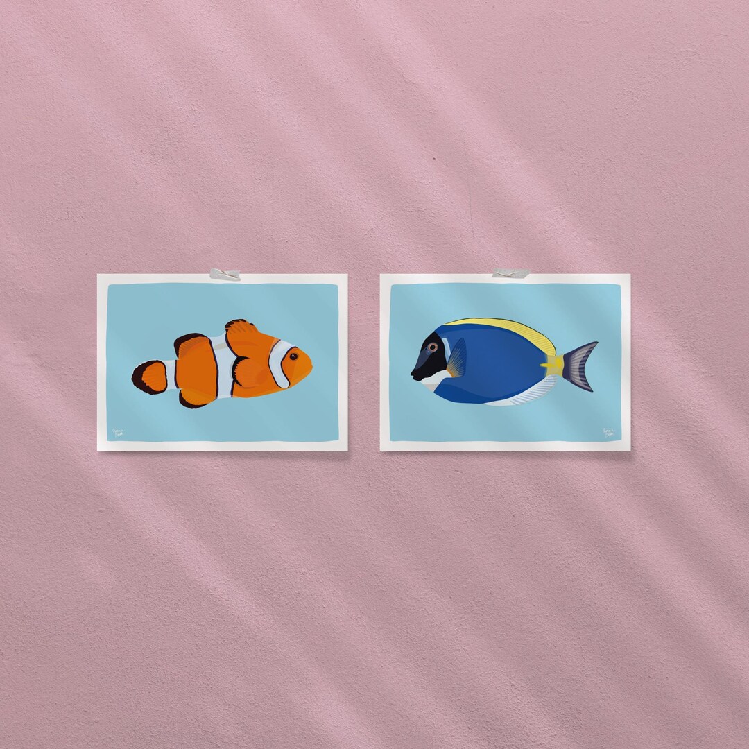 Printable Set of 2 Eclectic Fishes for Colorful Kids Room, Clownfish ...