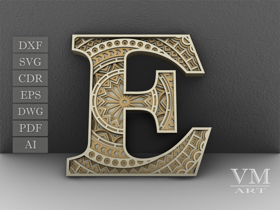 Layered Letter E, Layered Letters SVG, Multilayer Letters, Laser Cut ...