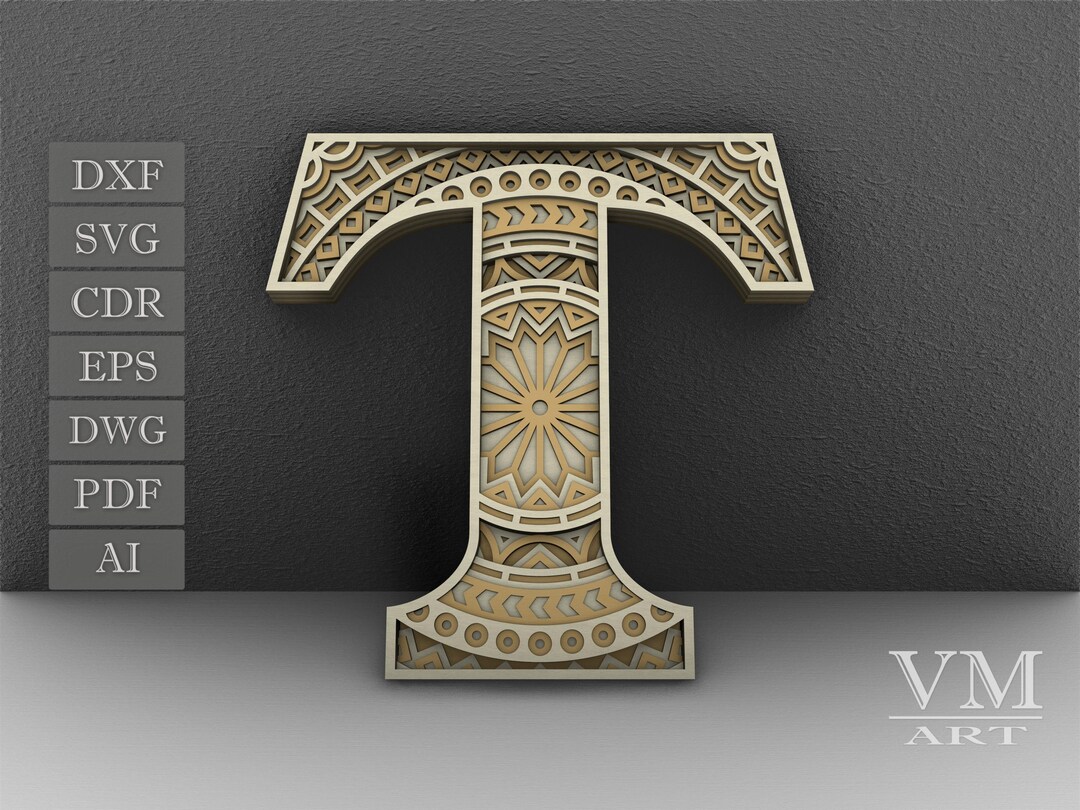 Layered Mandala Letter T: Laser Cut Letters SVG DXF (digital Download ...