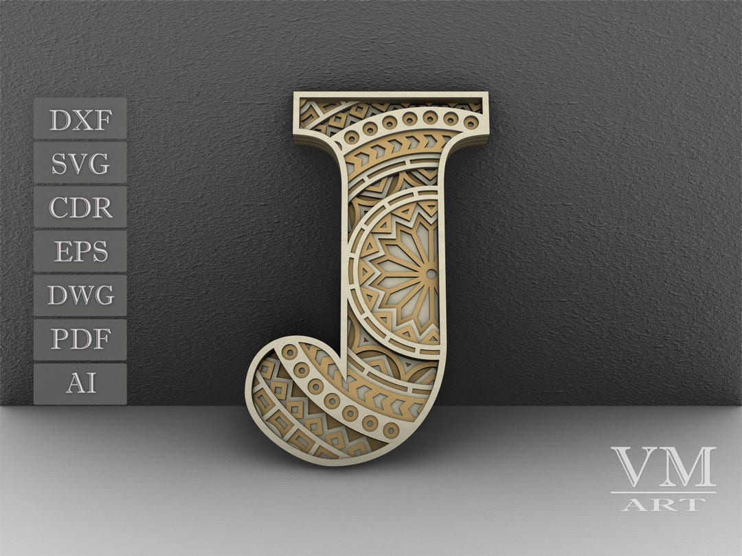 Layered Letter J, Layered Letters SVG, Multilayer Letters, Laser Cut ...