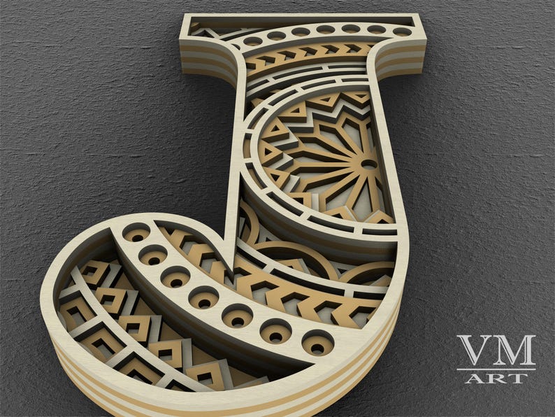 Layered Letter J, Layered Letters SVG, Multilayer Letters, Laser Cut ...