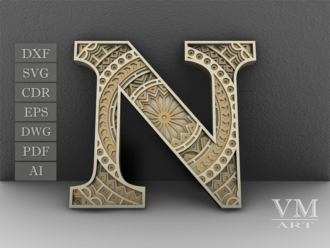 Layered Letter N, Layered Letters SVG, Multilayer Letters, Laser Cut ...