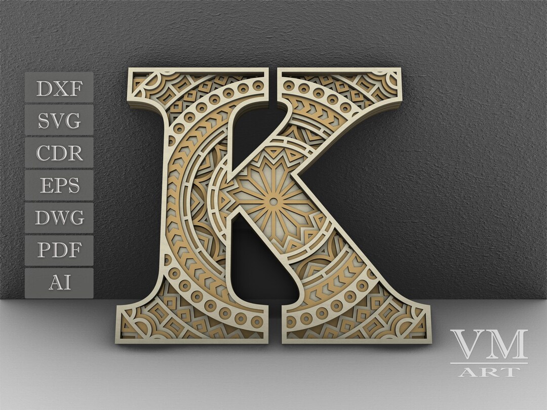 Layered Letter K, Layered Letters SVG, Multilayer Letters, Laser Cut ...