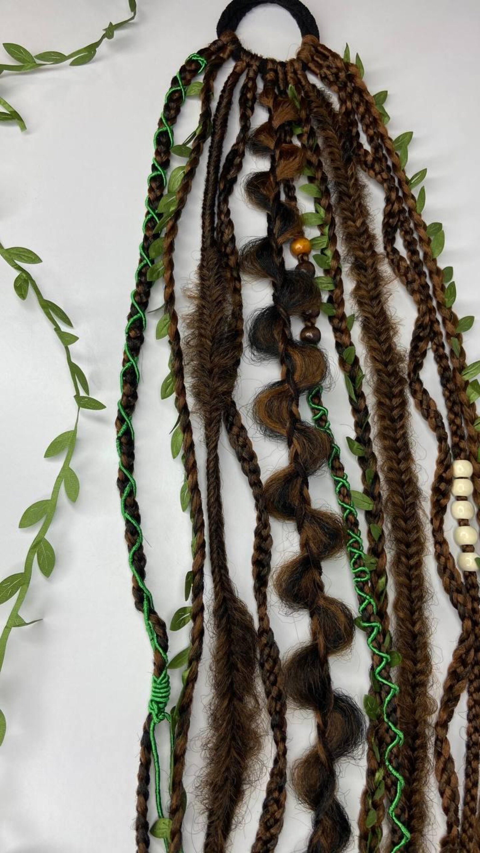 Forest Elf Braided Hair Extension: Boho Dreadlock Ponytail With Green ...