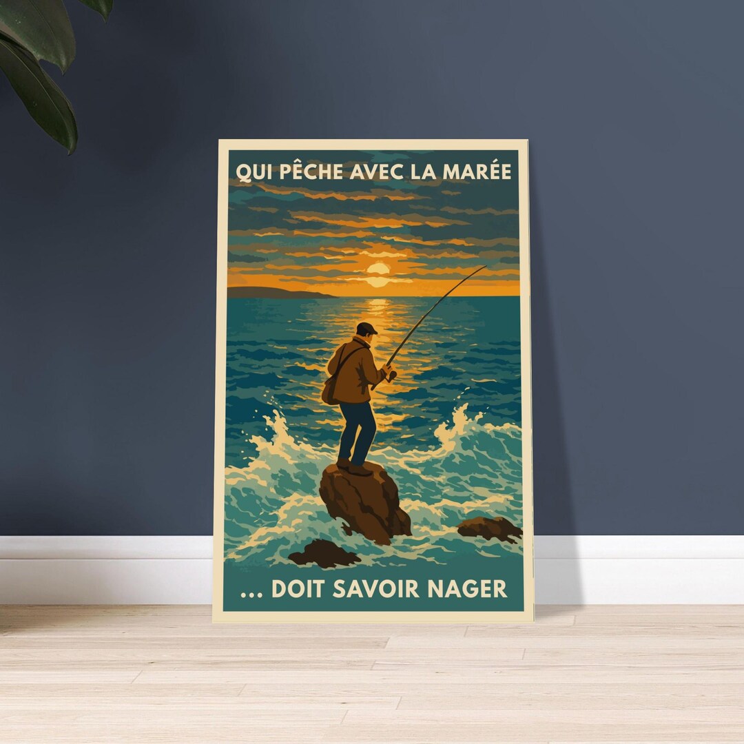 Retro Poster Gift for a Daring Fisherman – Seaside Poster – Playful and ...