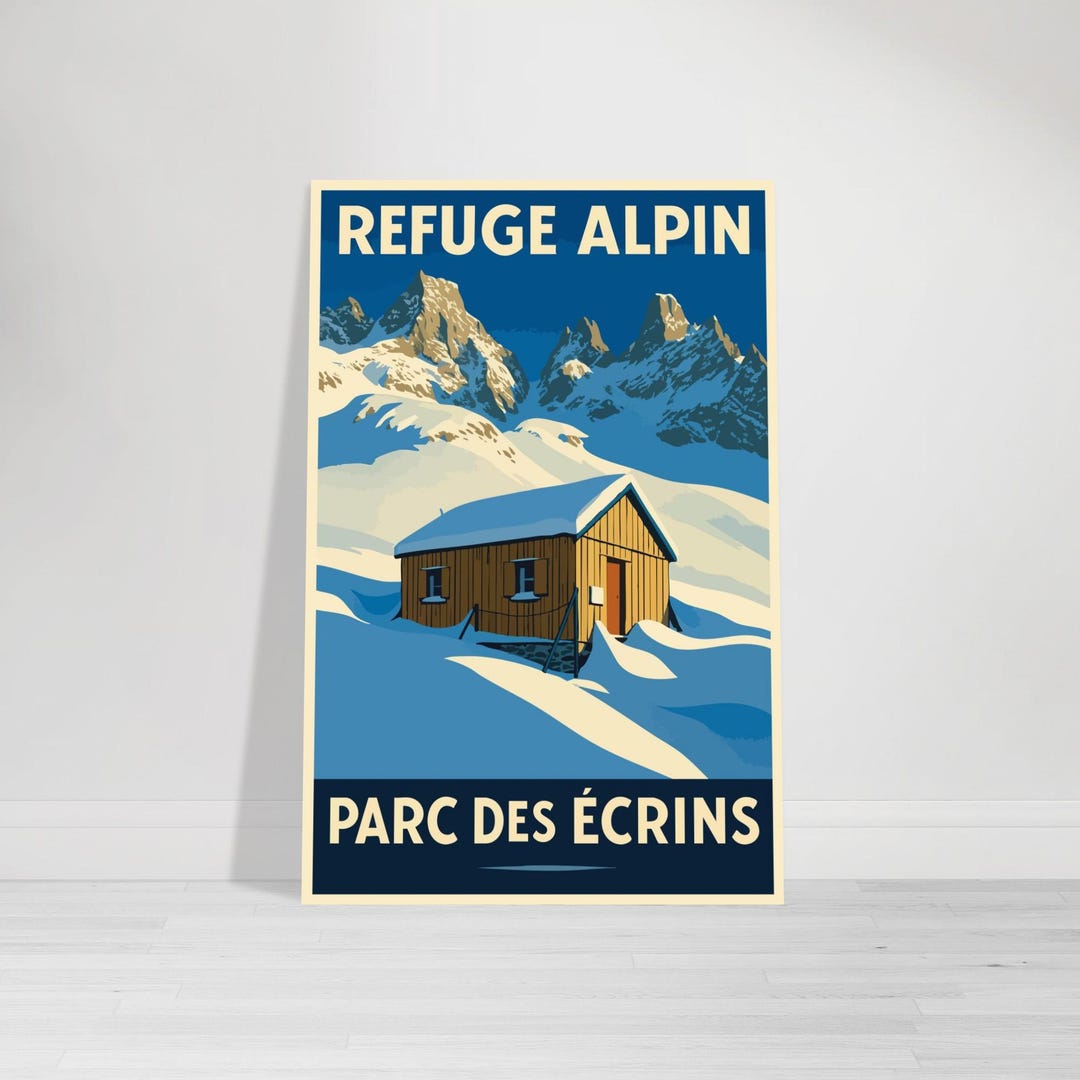 Alpine Refuge Poster – Vintage Mountain Poster – Chalet Decor – Écrins ...