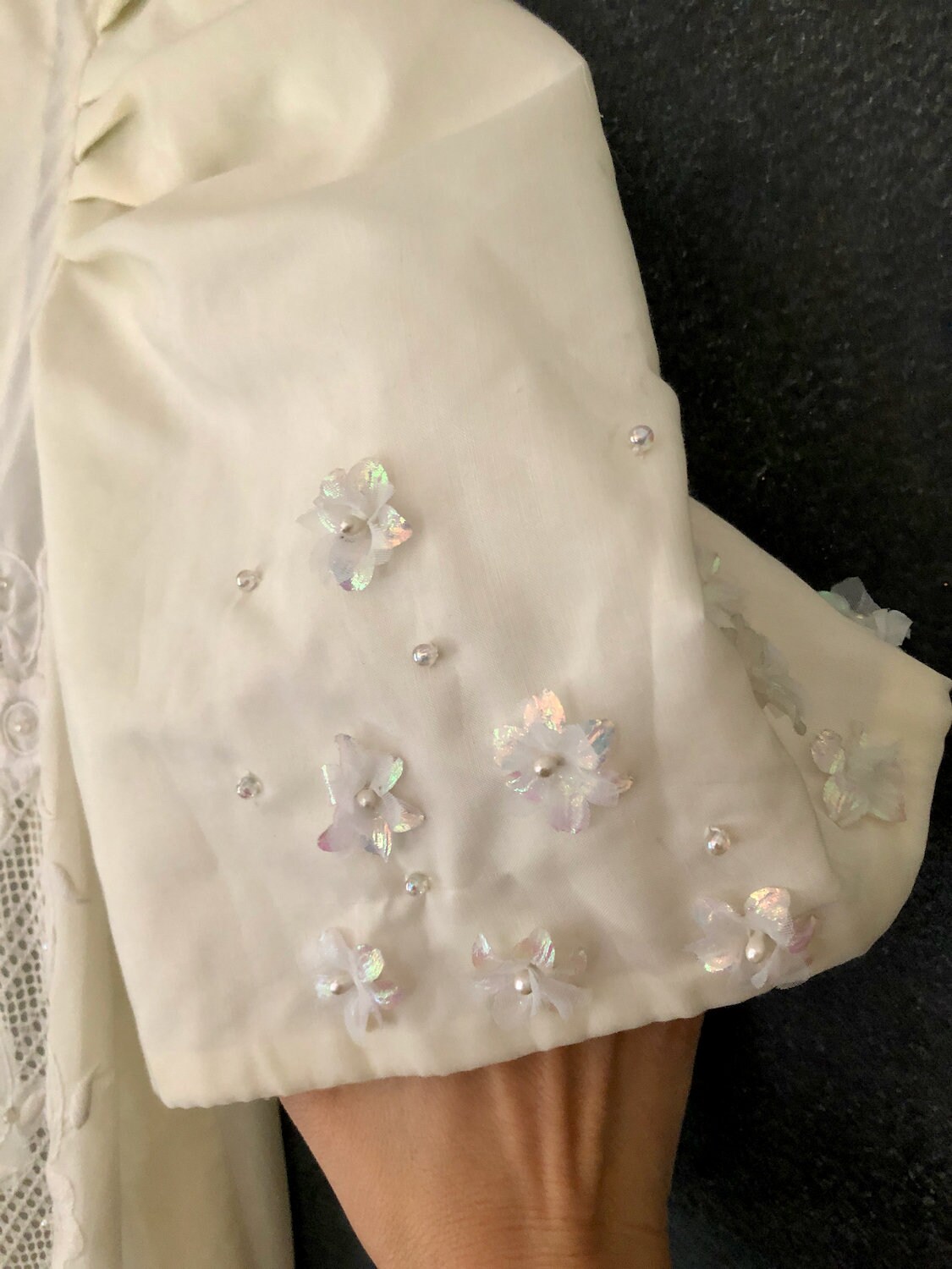 1980' White Filipino Lace Wedding Dress Sheer Puffed Sleeves Long Baro ...