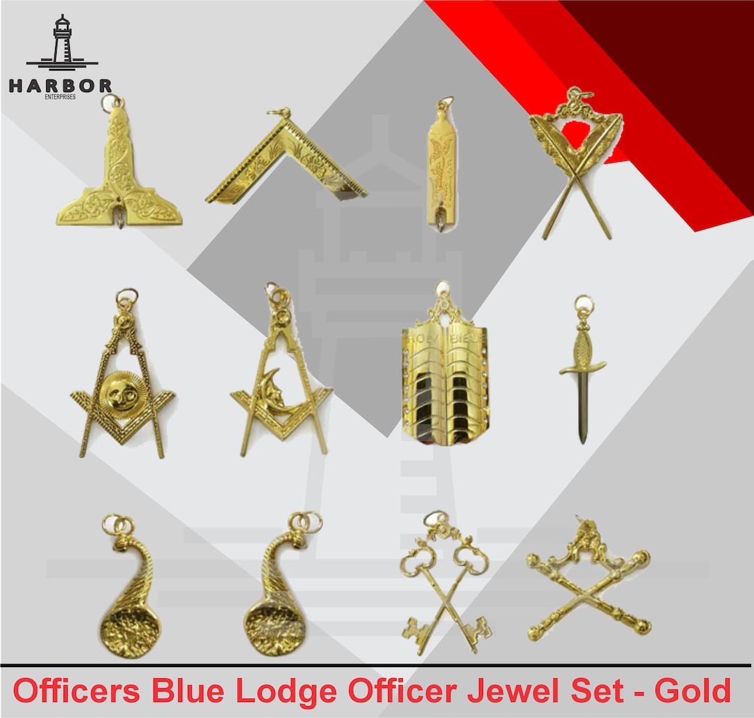 Masonic Officers Blue Lodge Officer Collar Jewel Set-gold Masonic ...