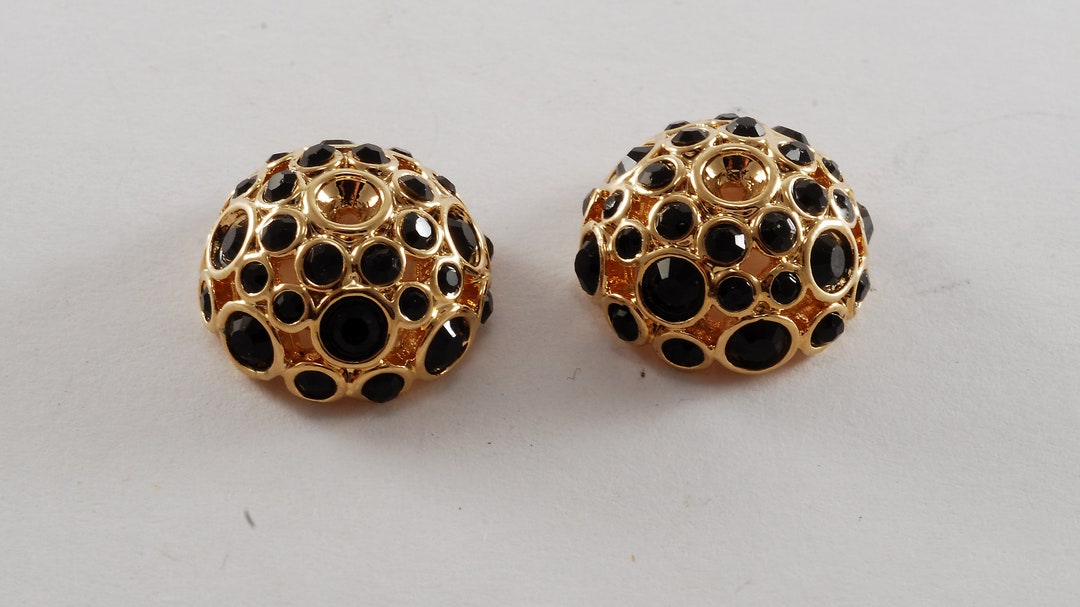 Vintage Bead Cap Pair 2 Gold Tone Metal Swarovski Rhinestone Bead Caps ...