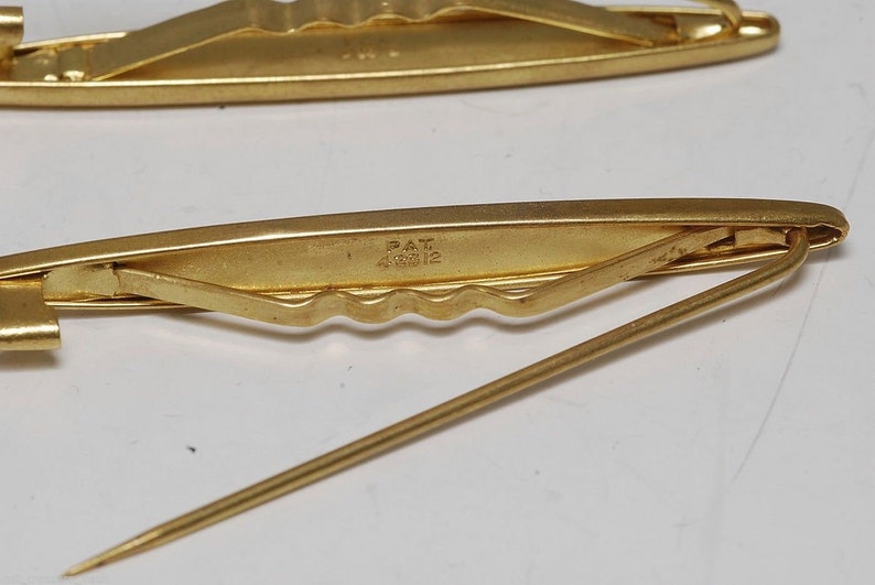 Vintage Bar Pin Collar Shoulder Old Gold Tone Oval Metal Bar Pin Patent ...