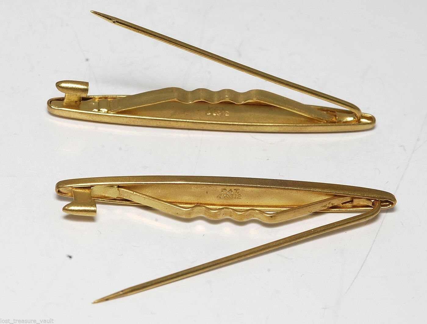 Vintage Bar Pin Collar Shoulder Old Gold Tone Oval Metal Bar Pin Patent ...