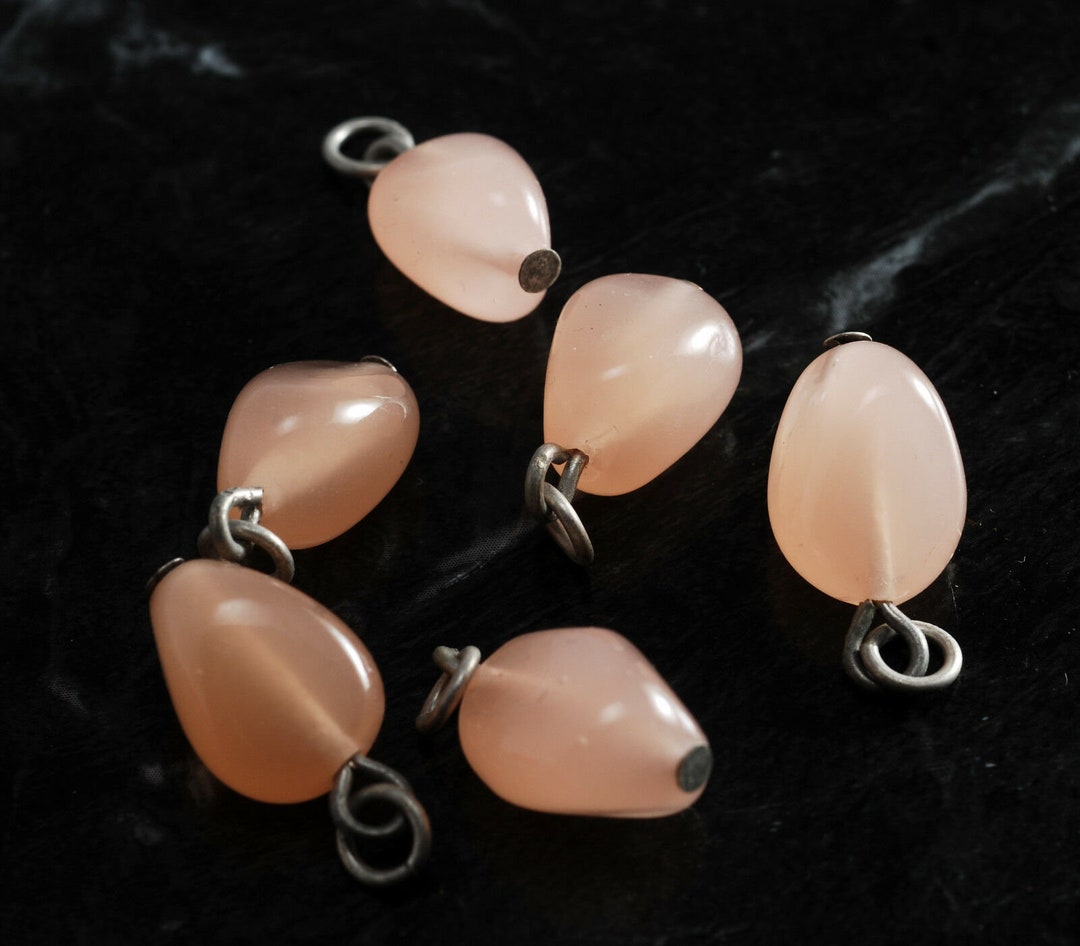 Vintage Charms Pink Rose Glass Bead Dangles Lot of 6 Old Jewelry Making ...