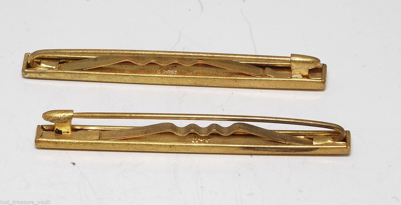 Vintage Bar Pin Collar Shoulder Old Gold Tone Metal Bar Pin Patent PAT ...