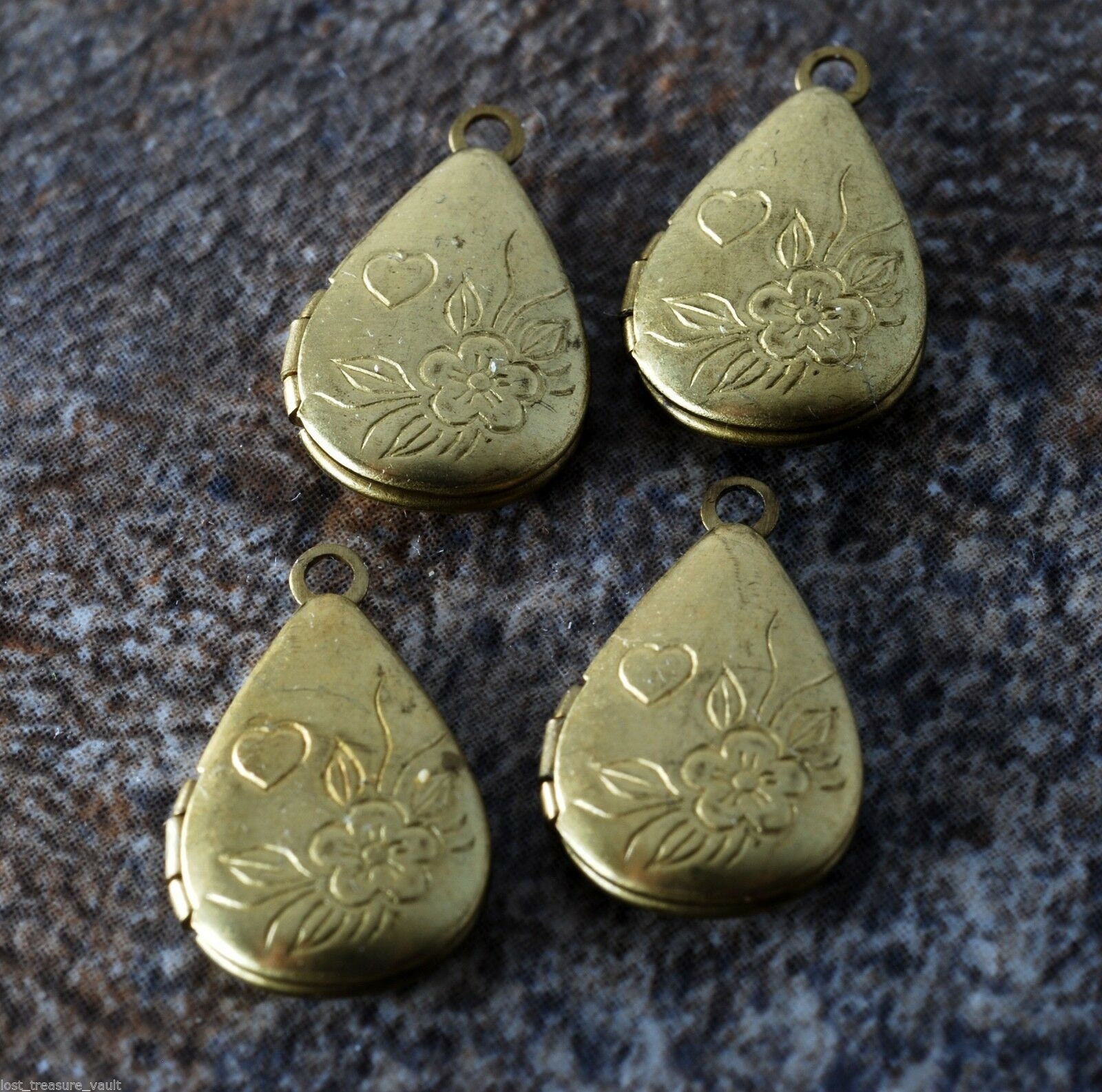 Vintage Lockets Brass Set of 4 Teardrop Etched Pendant Jewelry - Etsy