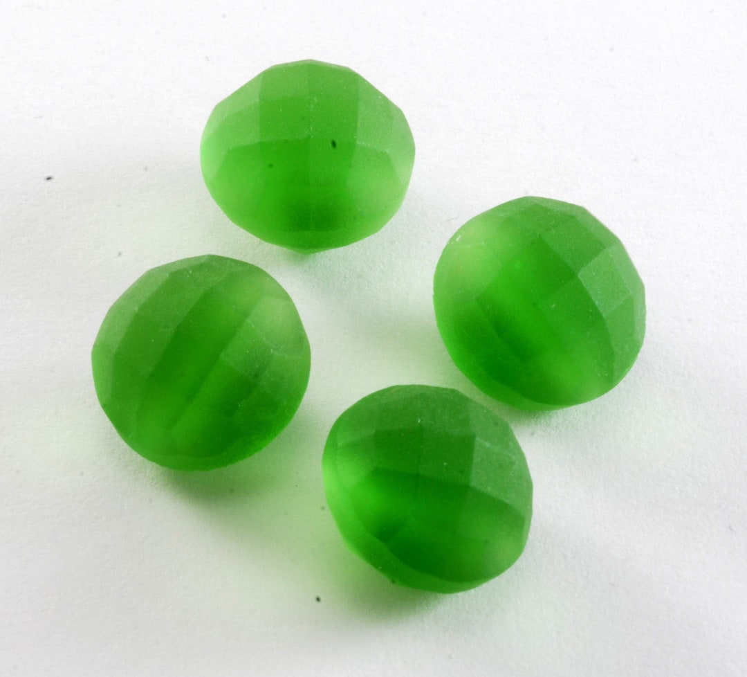 Vintage Glass Buttons Set 4 Green Sewing Accessory Frosted Faceted ...