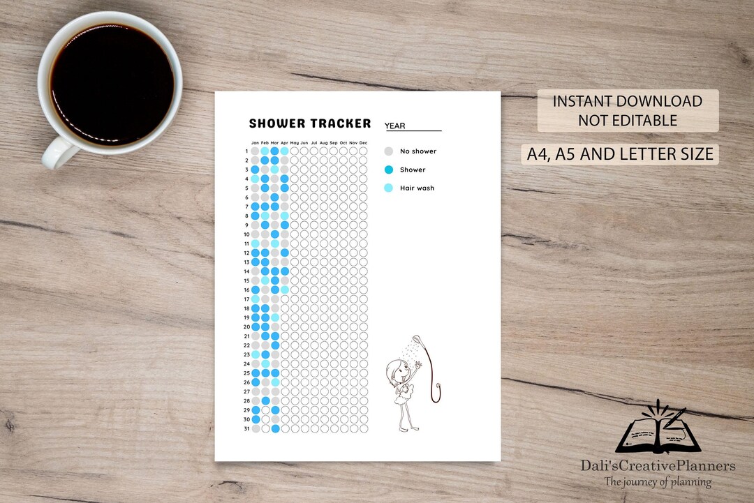 Printable Shower Track, Digital Shower Journal Page, Simple Shower ...
