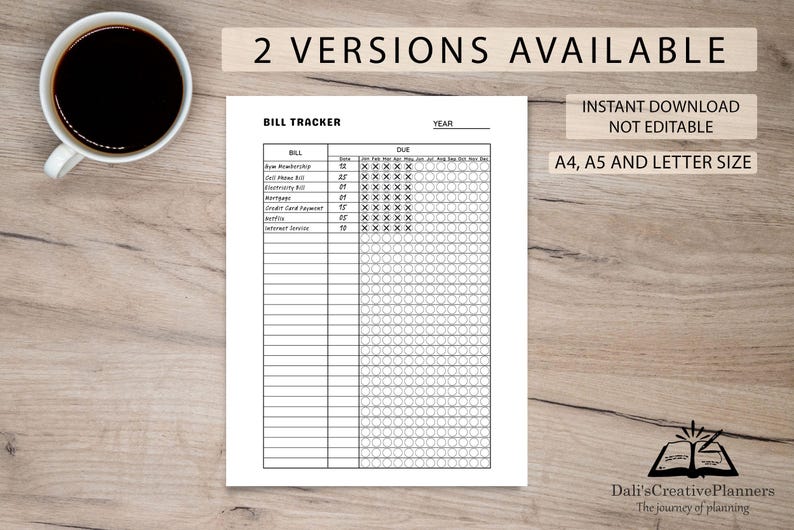 Printable Bill Tracker, Yearly Bill Organizer, Simply Bill Payment ...