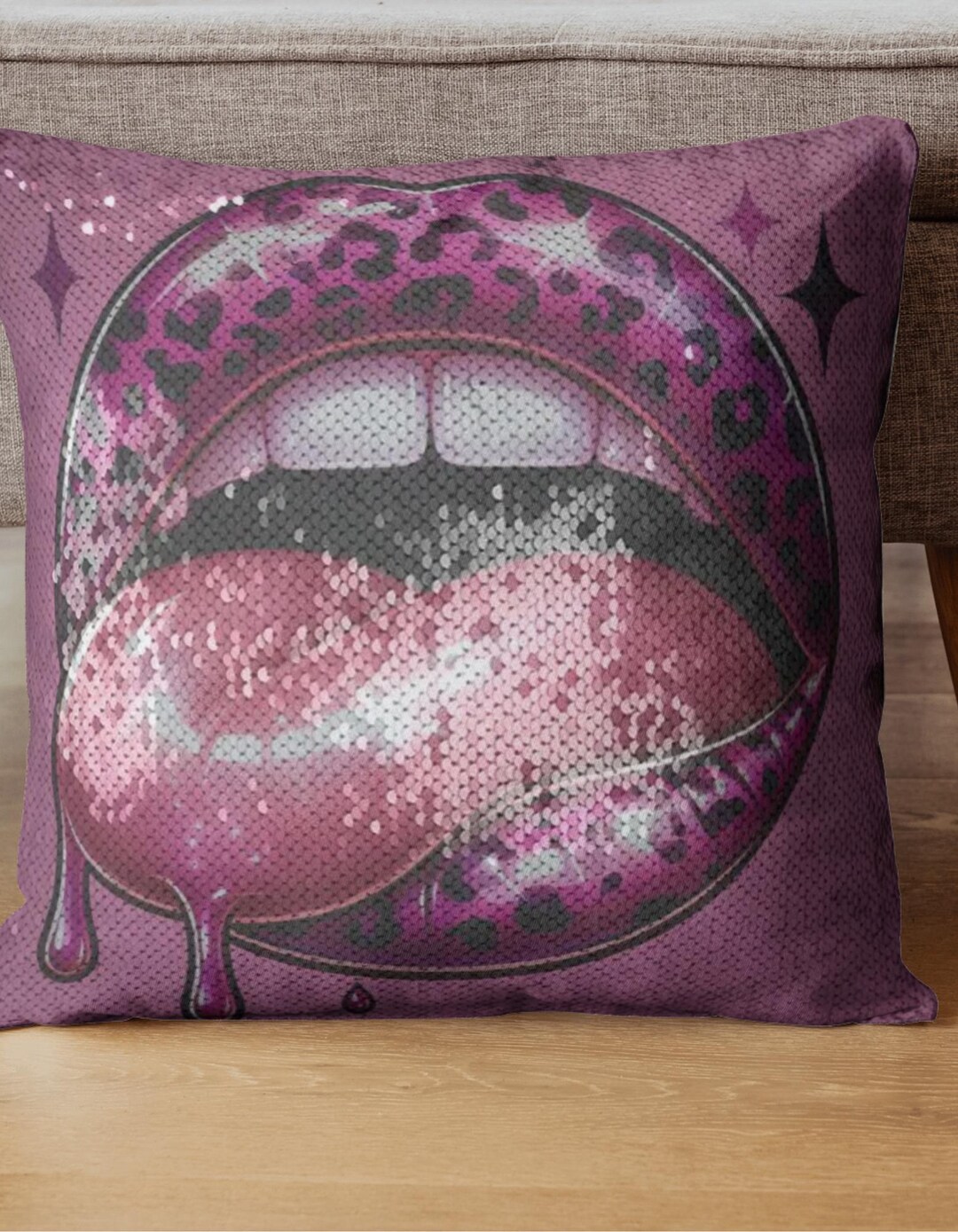 Drip Leopard Print Lip 2 Sequin Pillow Cover – Reversible Color ...