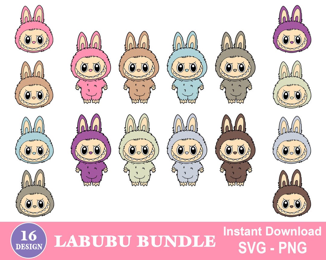 Labubu Designs SVG-Bundle, Labubu PNG, süßer Labubu-Vektorgrafik ...