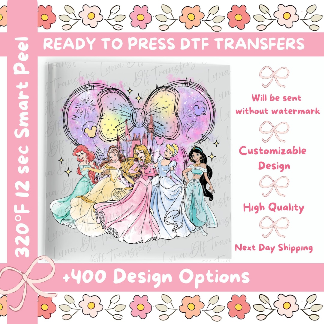 Disney Princess Squad DTF Transfer, Princesses With Castle Ready to ...