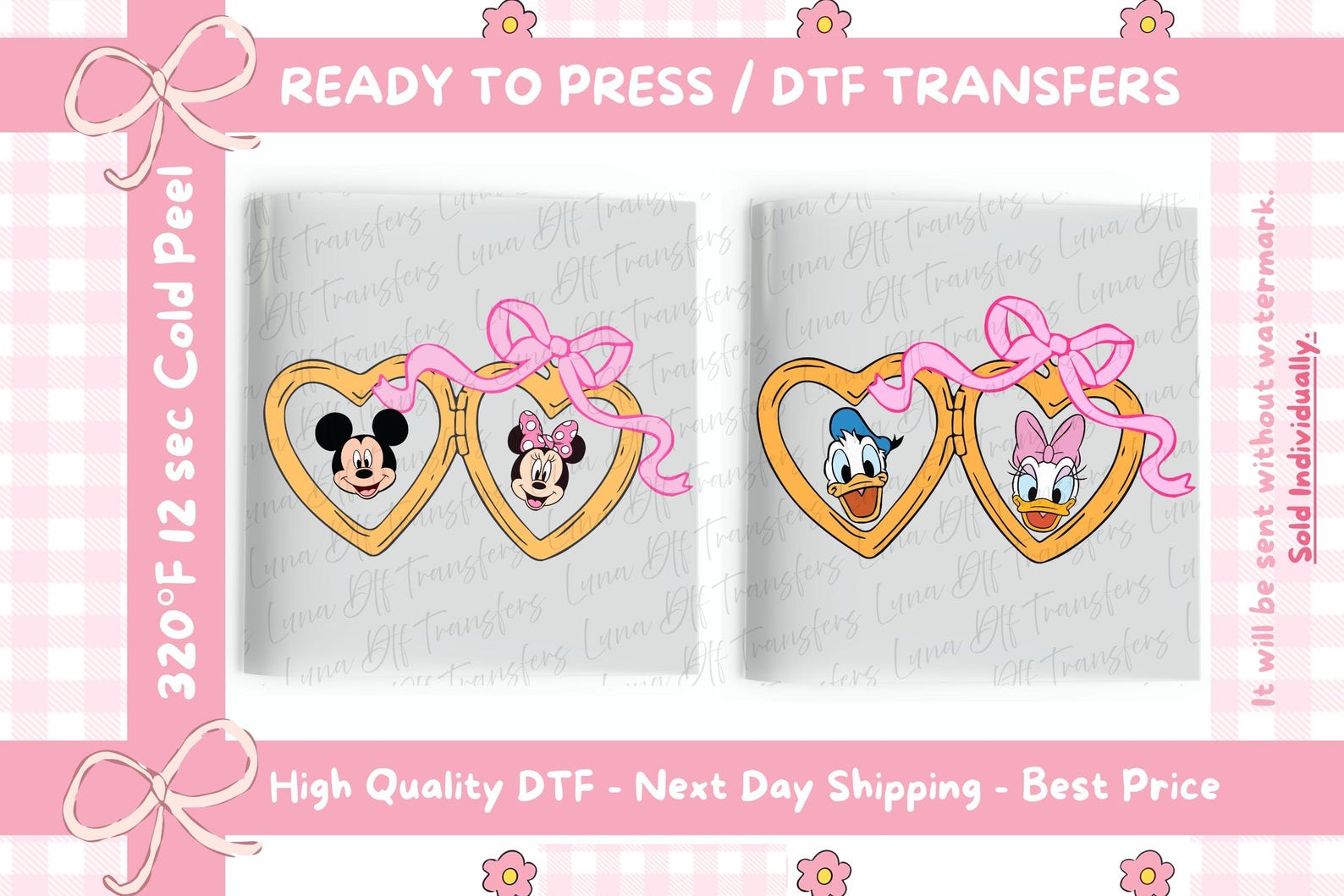 Minnie Mickey Locket DTF Transfer, Cute Locket Bow Dtf, Daisy and ...