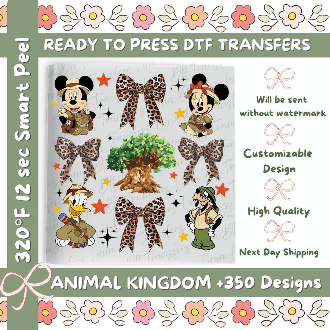Disney Mickey and Friends Safari Bow DTF, Disney Safari DTF, Disney ...