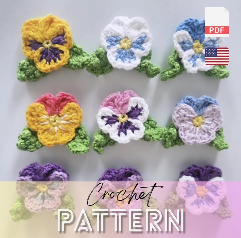 Crochet Pansy Flower Pattern – Instant Download PDF (EN) (US Terms ...