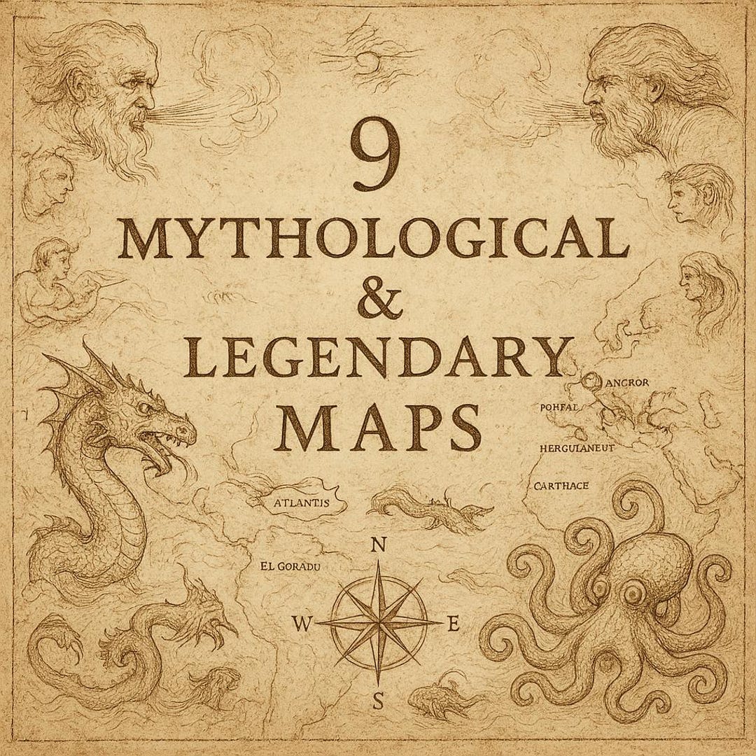 9 Mythological & Legendary Maps - Handdrawn Leonardo Davinci Old ...