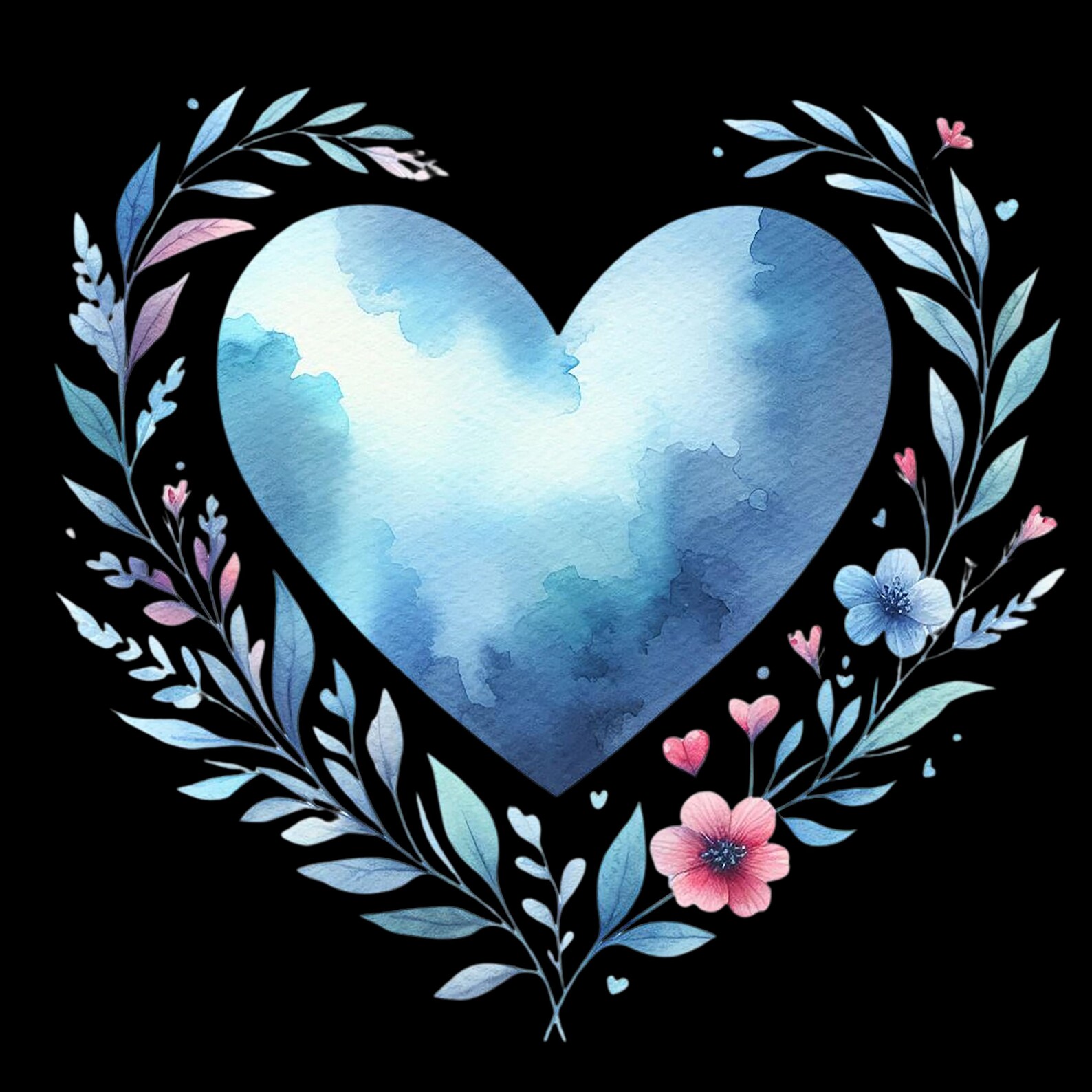Blue Floral Love Heart Clipart PNG – Transparent Download for Mother's ...