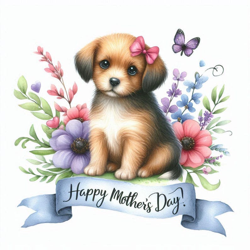 35 Watercolor Mother's Day Animals PNG – Cute Puppy, Rabbit & Cat ...