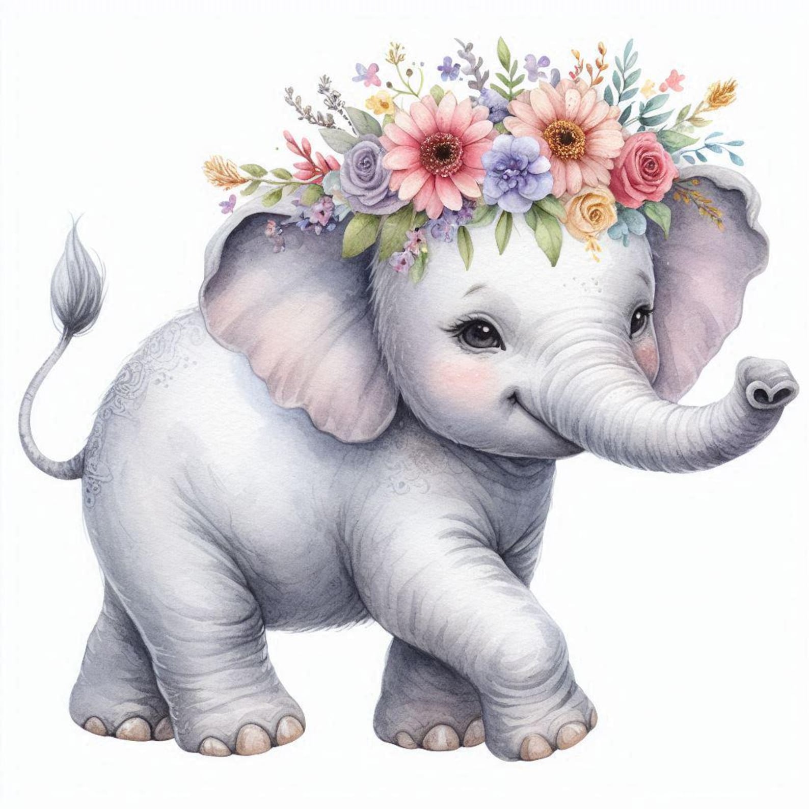 34 Watercolor Baby Elephant Clipart, Cute Baby Animal Clipart, Baby ...